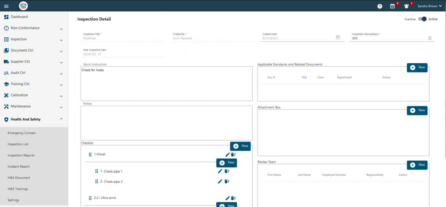 Adding Safety Inspection Details - Artintech Software Solutions