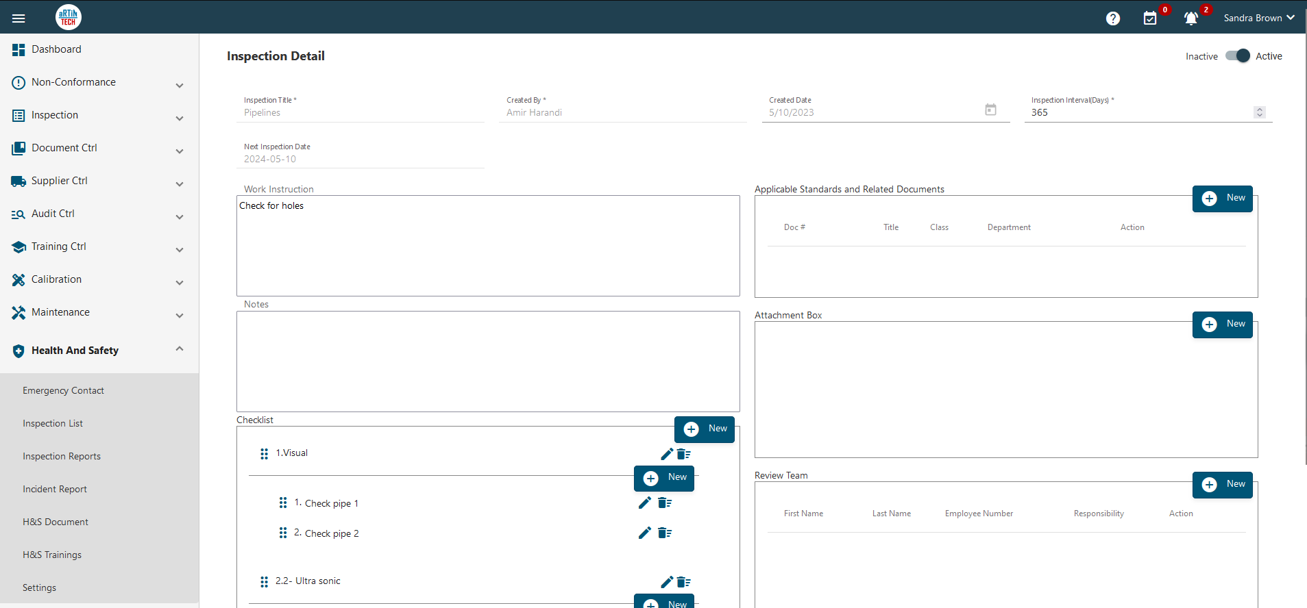 Adding Safety Inspection Details - Artintech Software Solutions