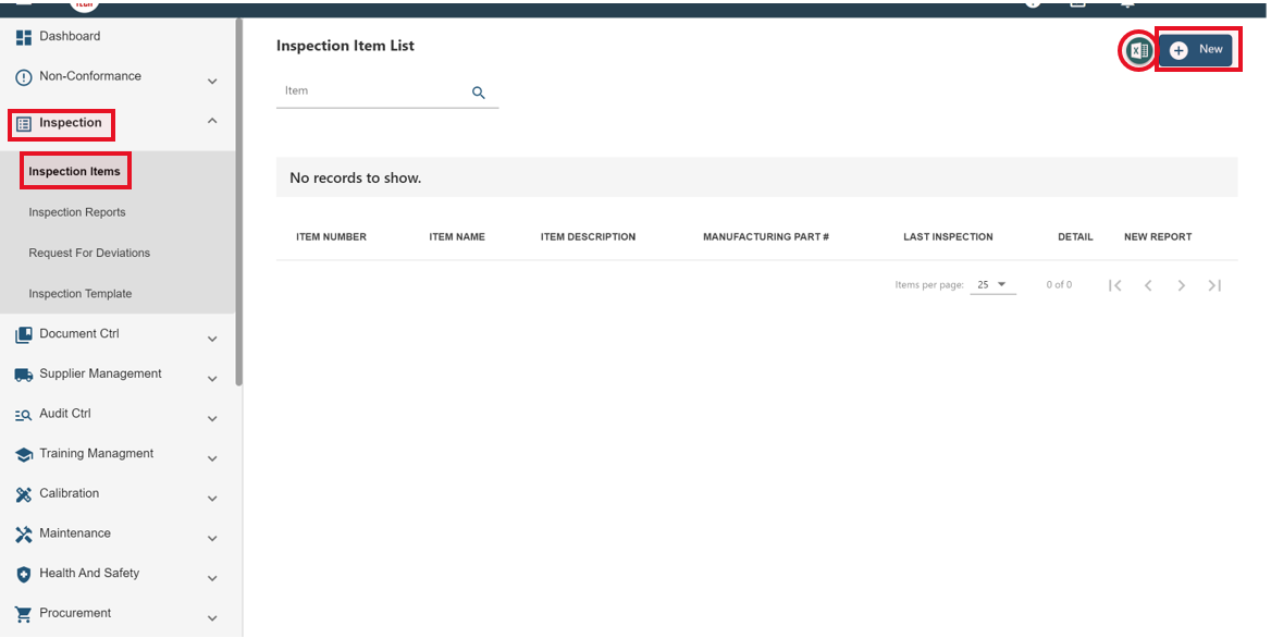 Quality Inspection Item List - Artintech Software Solutions