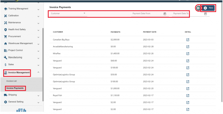 Record invoice payments - Artintech Software Solutions