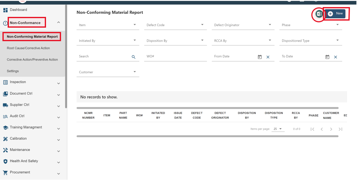 NCMR/NCR - Non-Conforming Materials Report - Artintech Software Solutions