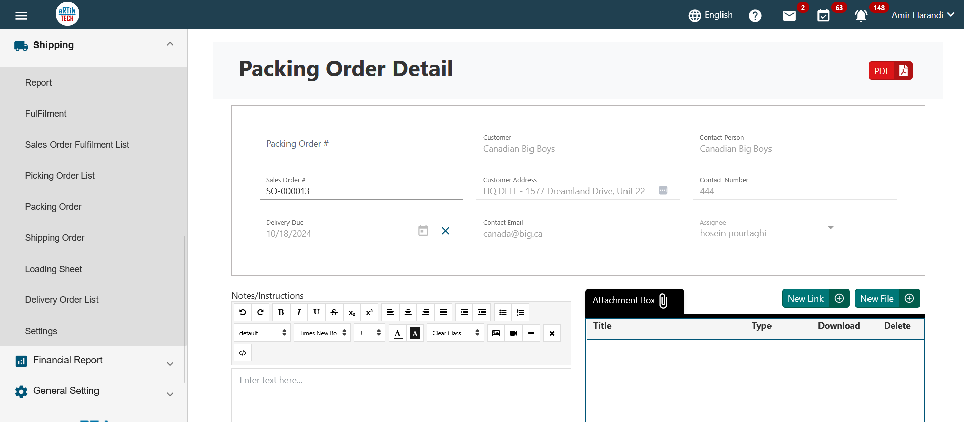 Packing Order - Artintech Software Solutions